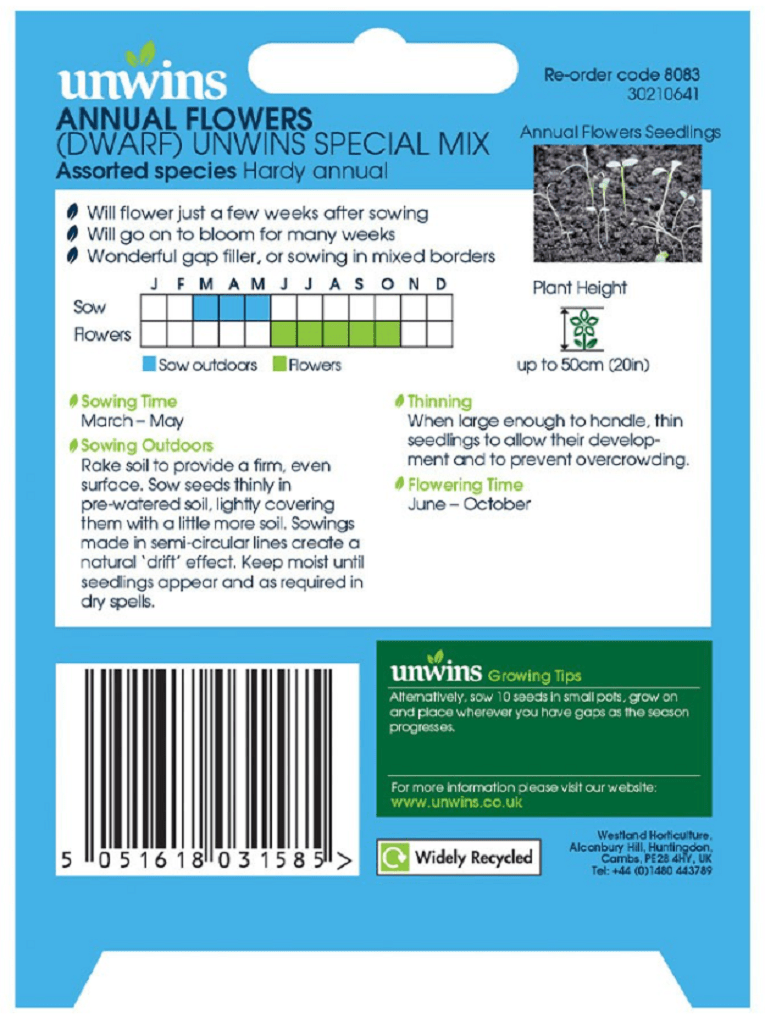 Unwins Annual Flowers Dwarf Special Seed Mix – Trowell Garden Centre