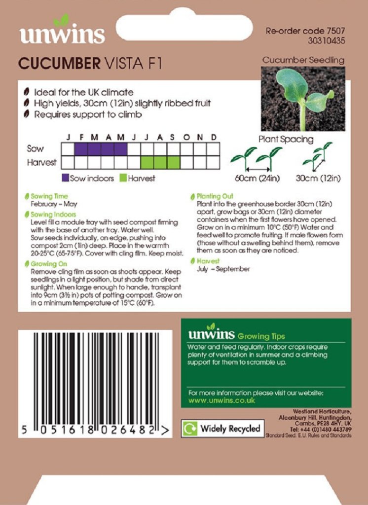 Unwins Cucumber Vista F1 Seeds – Trowell Garden Centre