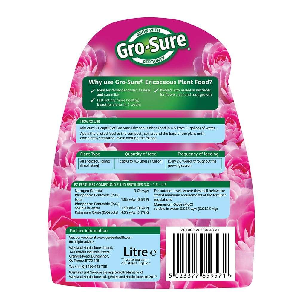 Gro-Sure Ericaceous Plant Food 1L + 50% Extra – Trowell Garden Centre