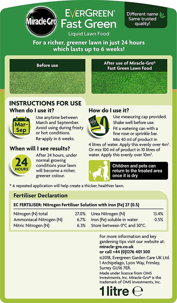 Miracle-Gro EverGreen Fast Green Liquid Concentrate 100sqm 1L 119685 ...