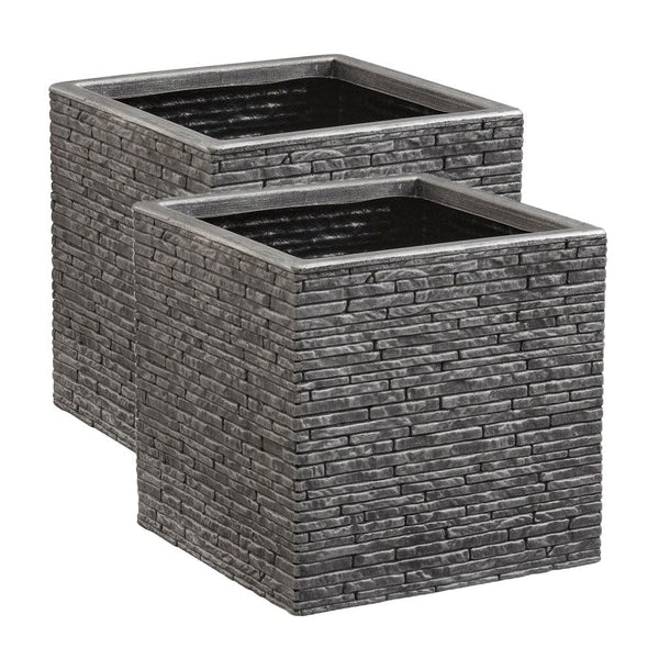Strata Slate Effect Planter Pewter Square 32cm – Trowell Garden Centre