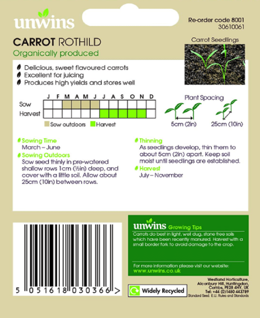 Unwins Carrot Organic Rothild Seeds – Trowell Garden Centre