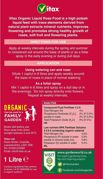 Vitax Organic Liquid Rose Feed 1 Litre 6LRF1 – Trowell Garden Centre