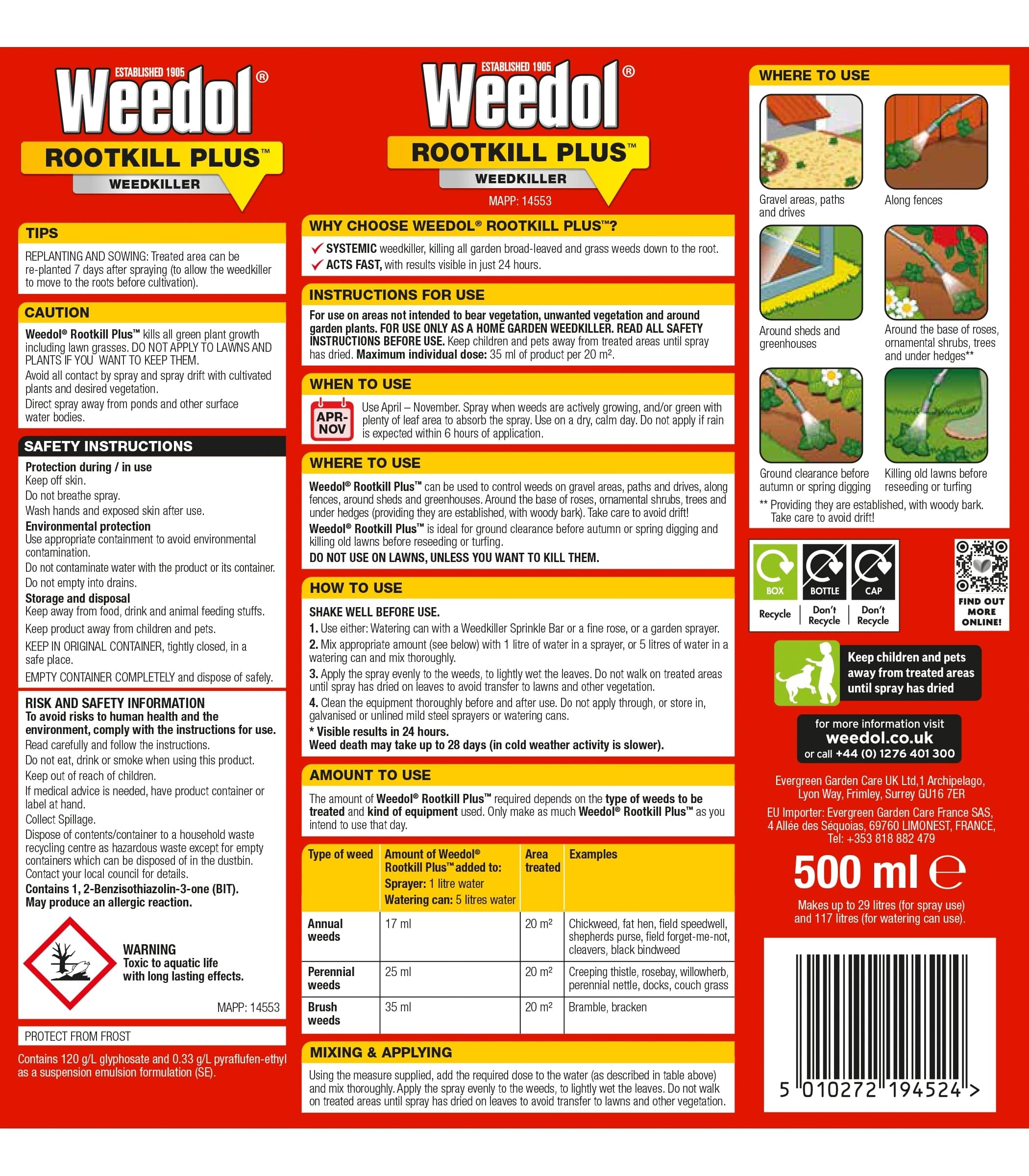 Weedol Rootkill Plus Liquid Concentrate 500ml – Trowell Garden Centre